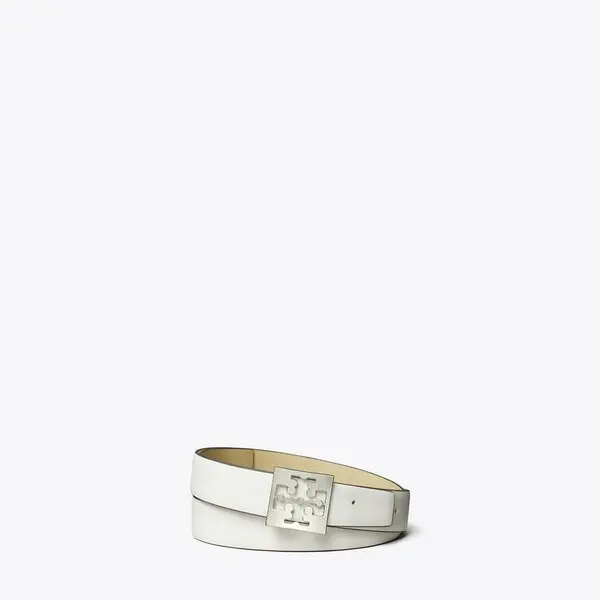 Tory Burch Square Logo Leather Belt - Cirrus Cloud/praline