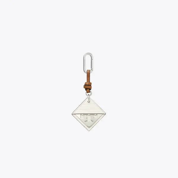 Tory Burch Logo Croc-embossed Key Charm - Blanc