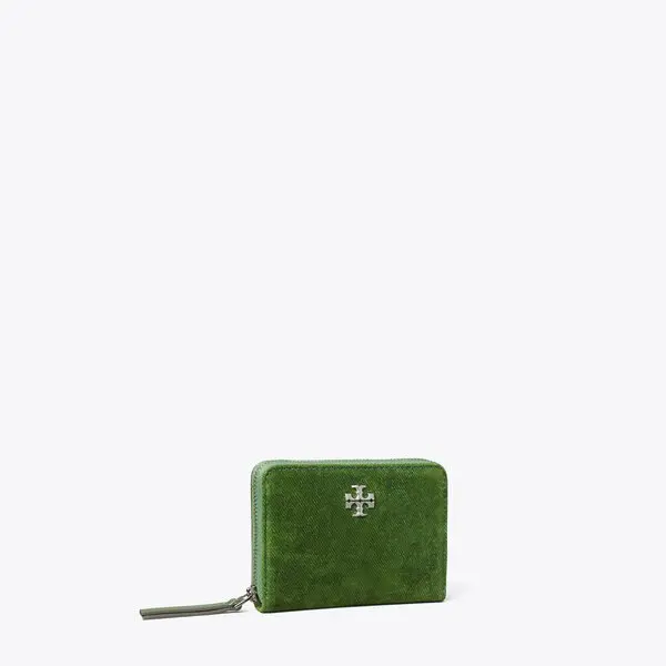 Tory Burch Small Kira Flocked Zip-around Wallet - Emerald