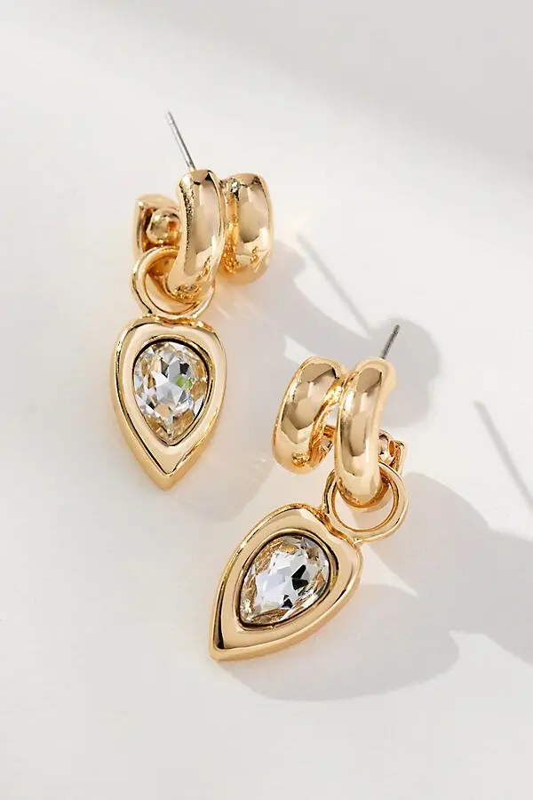 Anthropologie Double Twist Pear Crystal Earrings - Gold