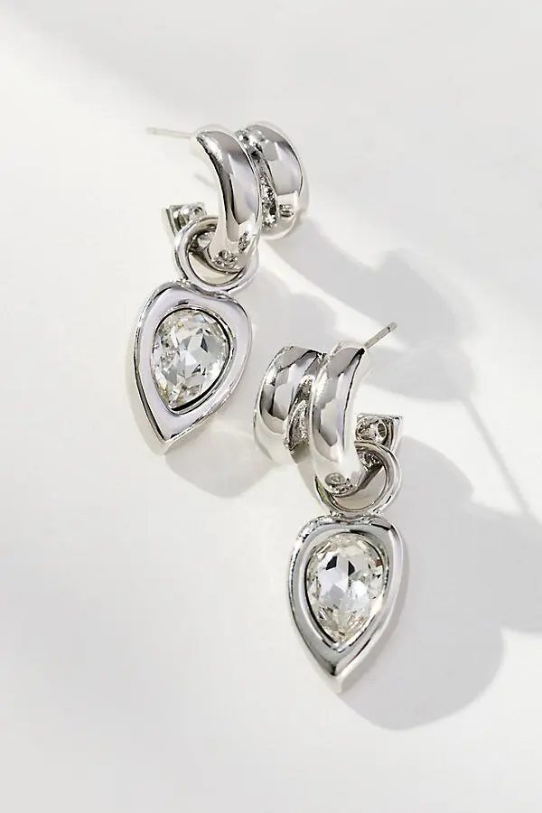 Anthropologie Double Twist Pear Crystal Earrings - Silver