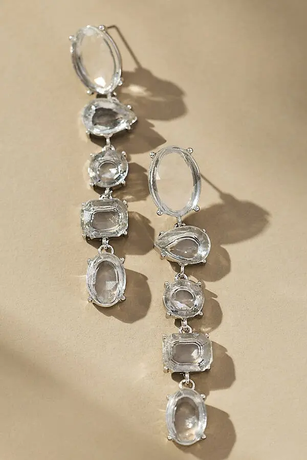 Anthropologie Multi-crystal Drop Earrings - Gunmetal