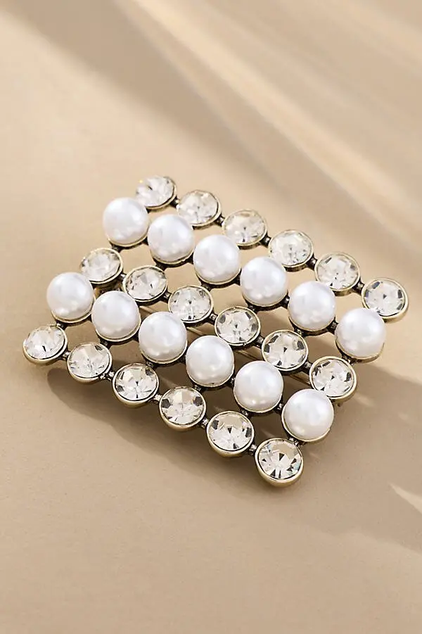 Anthropologie Pearled Crystal Brooch - Neutral