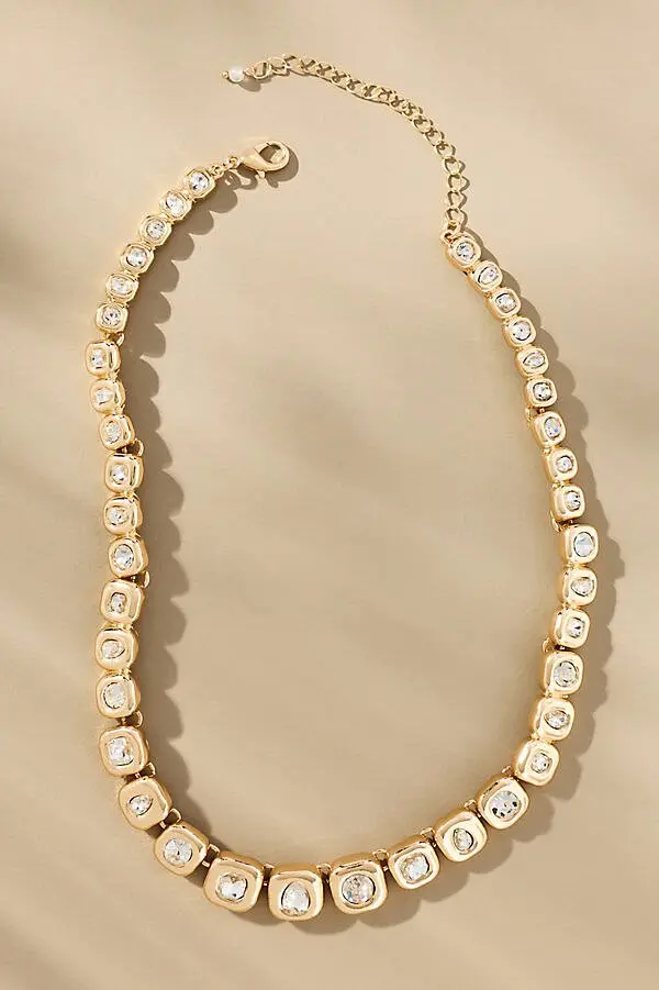 Anthropologie Square Crystal Collar Necklace - Gold