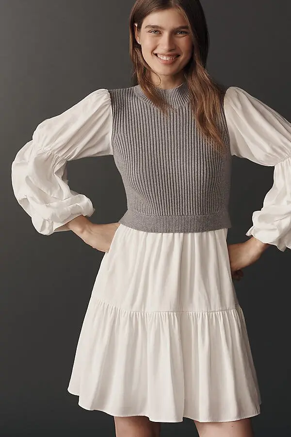 Long-sleeve Sweater Twofer Mini Dress