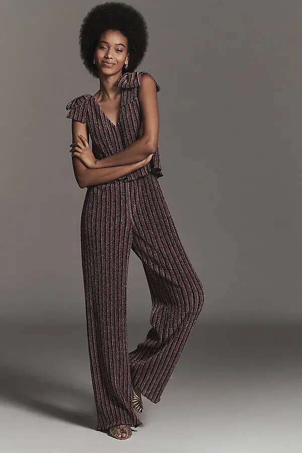 Saylor Natale Lurex Stripe Tiered Jumpsuit