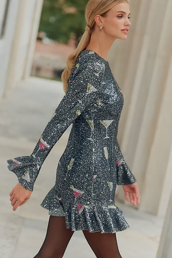 Saylor Brioni Long-Sleeve Mini Dress In Silver - 62% Off | Editorialist