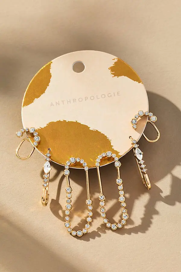 Anthropologie Crystal Loop Earring Set - Gold