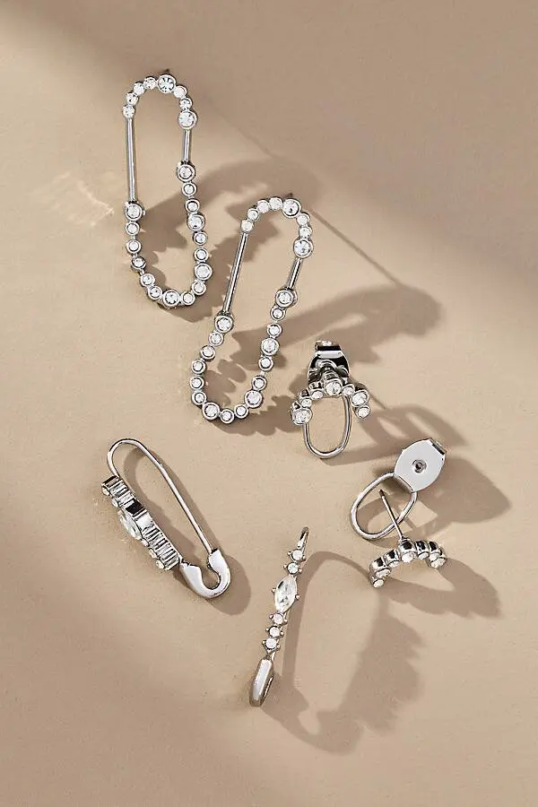 Anthropologie Crystal Loop Earring Set - Silver