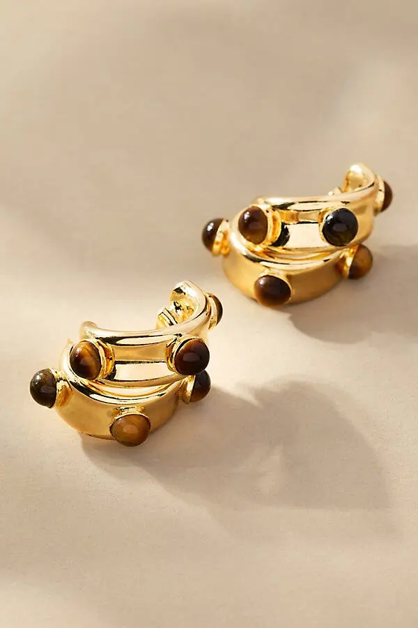 Anthropologie Stone Dot Curved Earrings - Brown