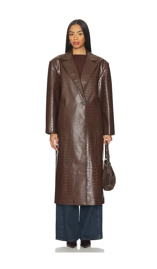 LAMARQUE Crocodile Embossed Faux Leather Coat