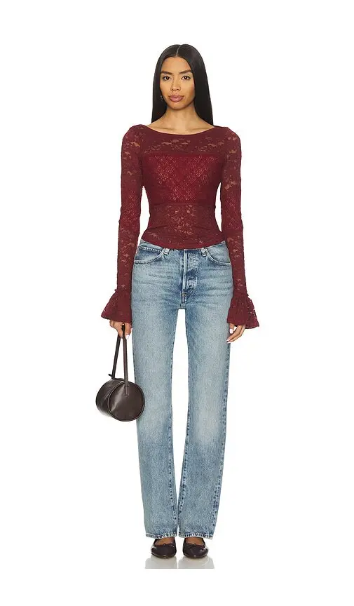 Free People Lace Layering Long Sleeve - Wine