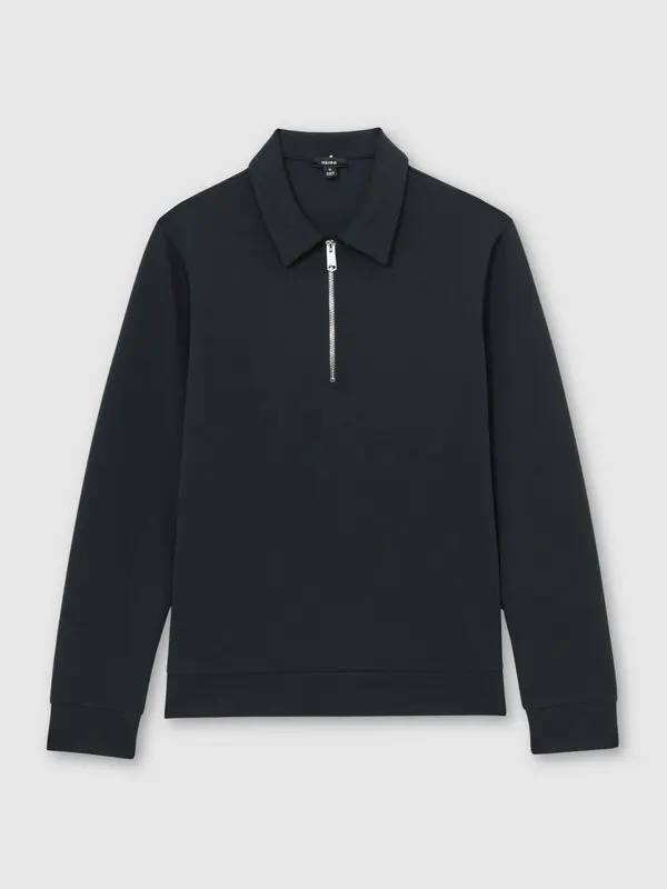 REISS Prince Premium Interlock Half-zip Polo Sweatshirt - Navy Blue