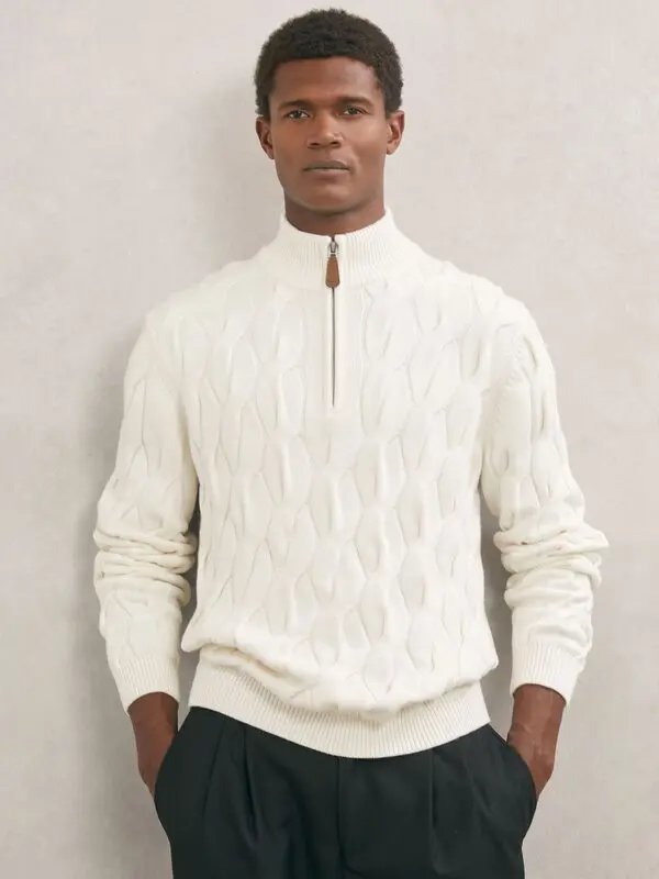 REISS Greenford Half-zip Cable-knit Jumper - Winter White