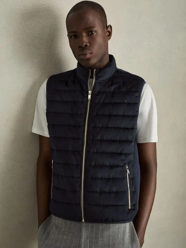 REISS Brushed Jersey Quilted Gilet - Navy