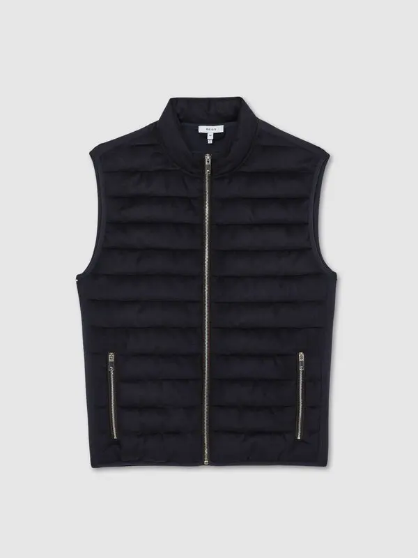 REISS Brushed Jersey Quilted Gilet - Navy
