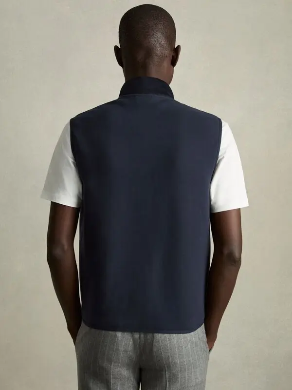 REISS Brushed Jersey Quilted Gilet - Navy
