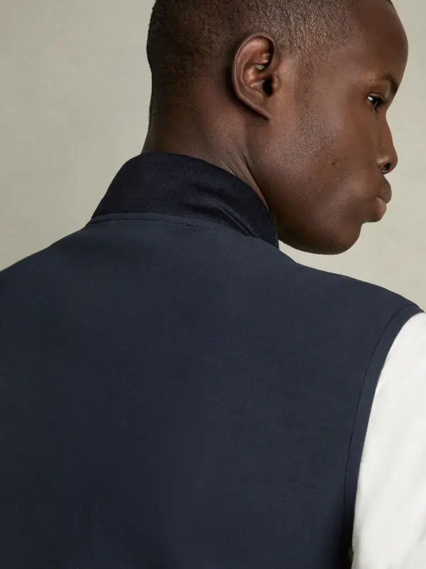 REISS Brushed Jersey Quilted Gilet - Navy