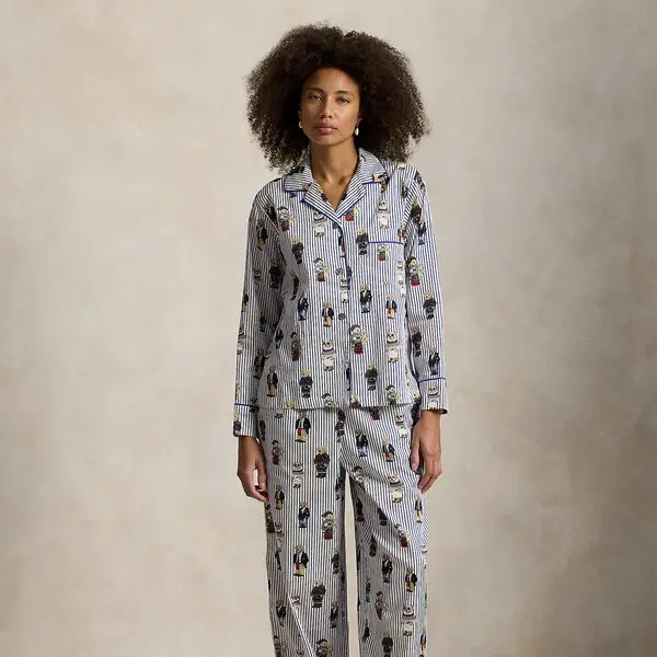 Ralph Lauren Polo Bear Cotton Sateen Pajama Set - Snowfall Blue