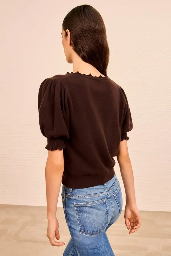 Ulla Johnson Polline Cashmere Puff Sleeve Top - Wenge
