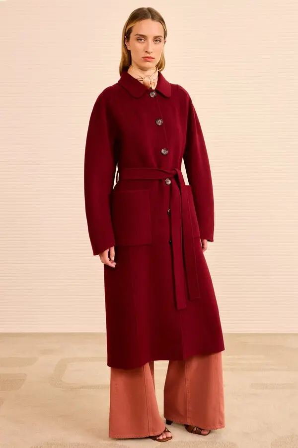 Ulla Johnson Lisbeth Long Wool Coat With Belt - Claret
