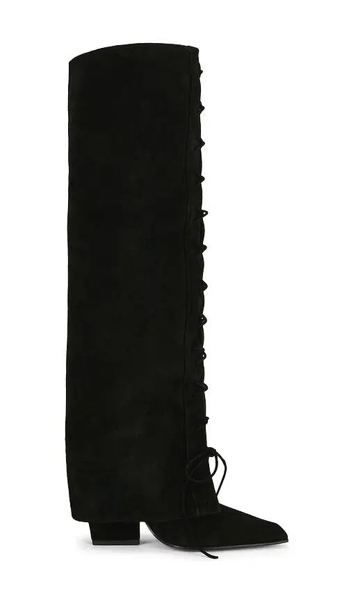 Paris Texas Jane Fold Over Lace Up Boot 100 - Black