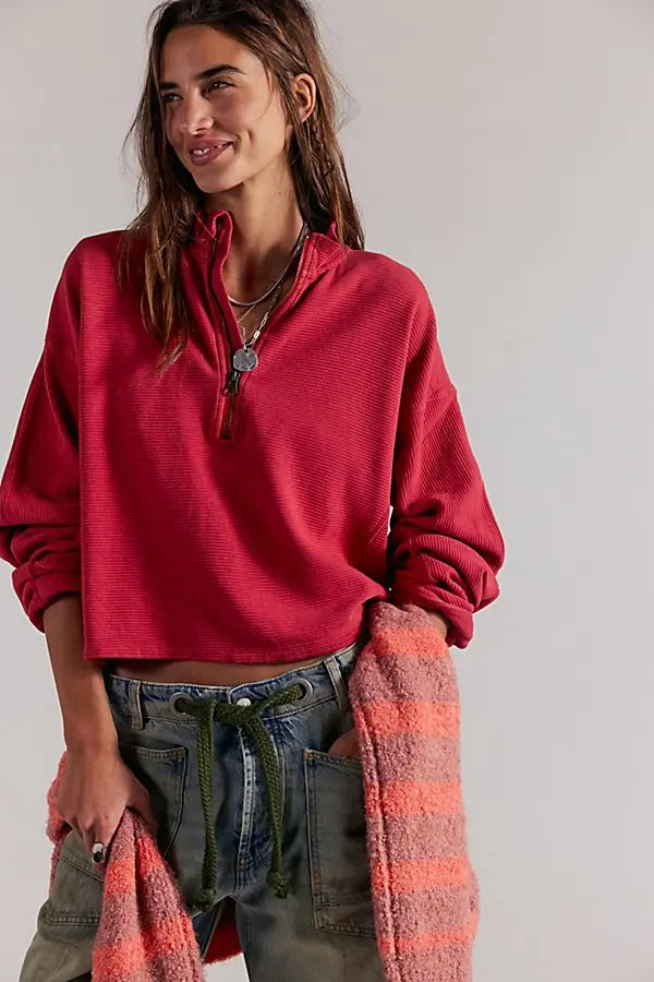 Free People We The Free Celeste Quarter Zip Pullover - Salsa