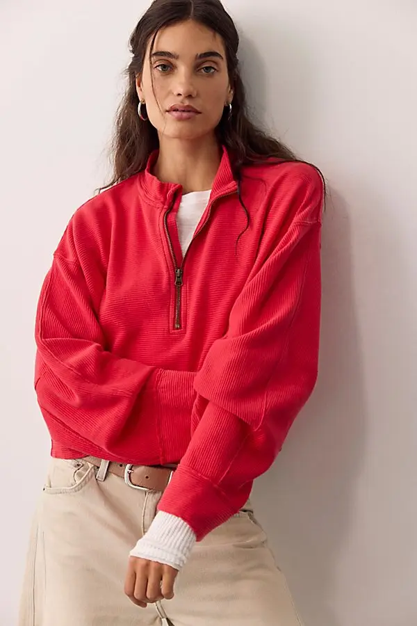 Free People We The Free Celeste Quarter Zip Pullover - Salsa