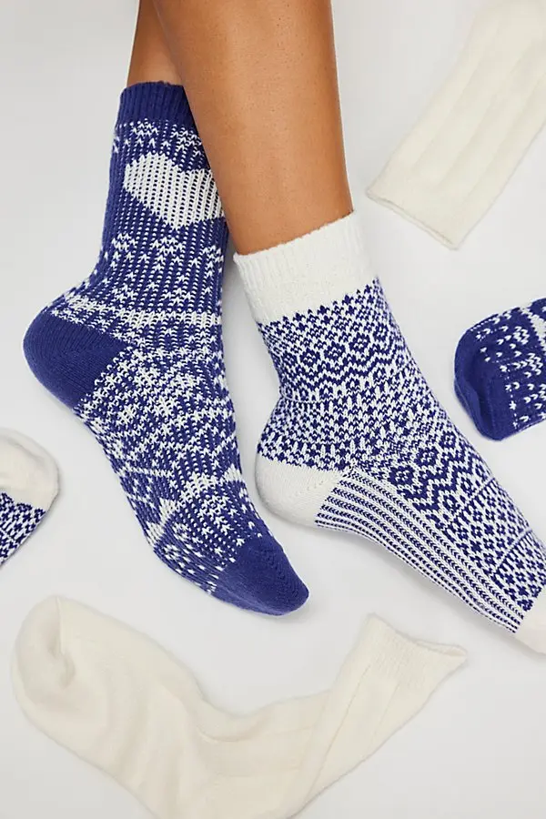 Free People Nordic Knit Sock Bundle - Blue Combo
