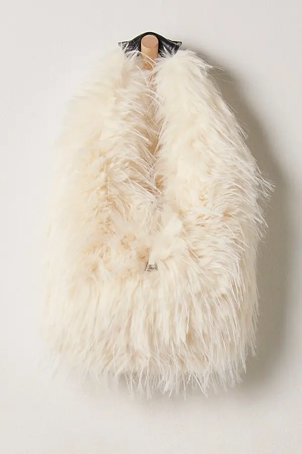 Apparis Colette Fringe Fur Shoulder Bag - Ivory