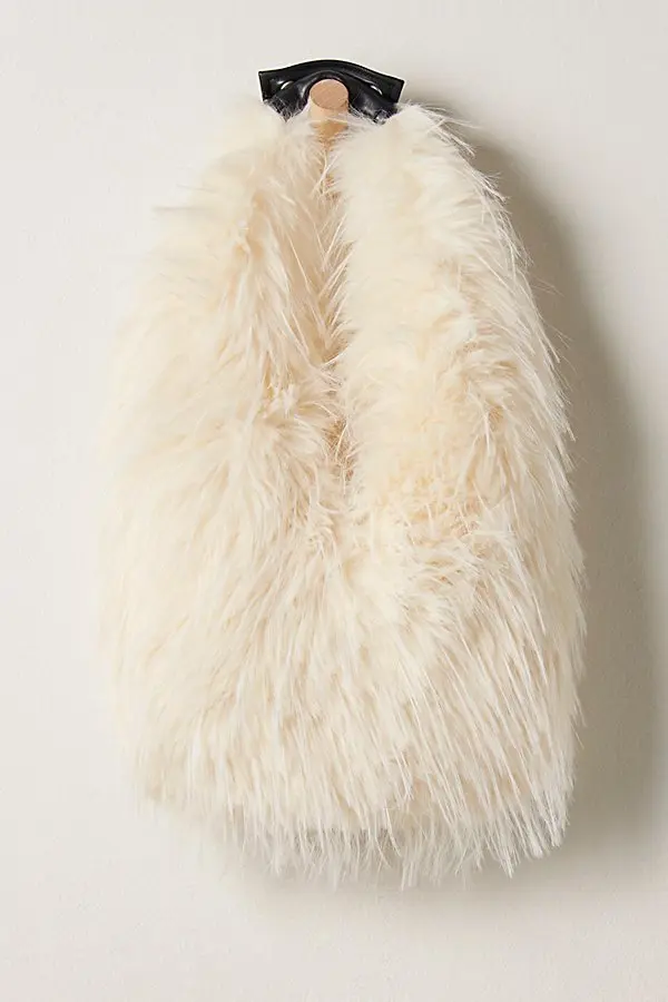 Apparis Colette Fringe Fur Shoulder Bag - Ivory