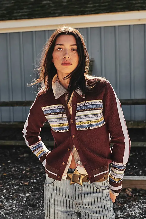 Free People We The Free The Fire Cardigan - Burgundy Combo