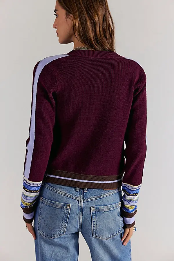 Free People We The Free The Fire Cardigan - Burgundy Combo