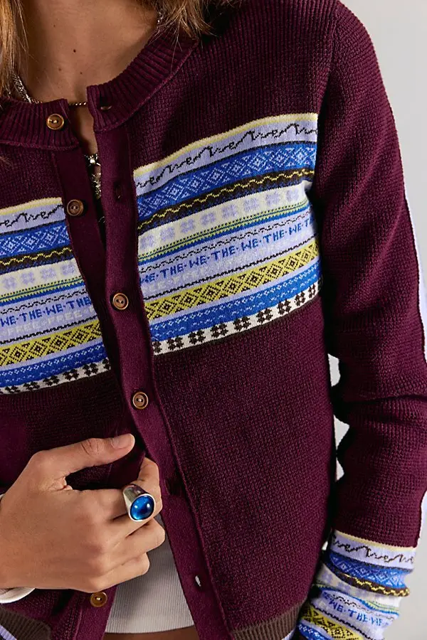 Free People We The Free The Fire Cardigan - Burgundy Combo