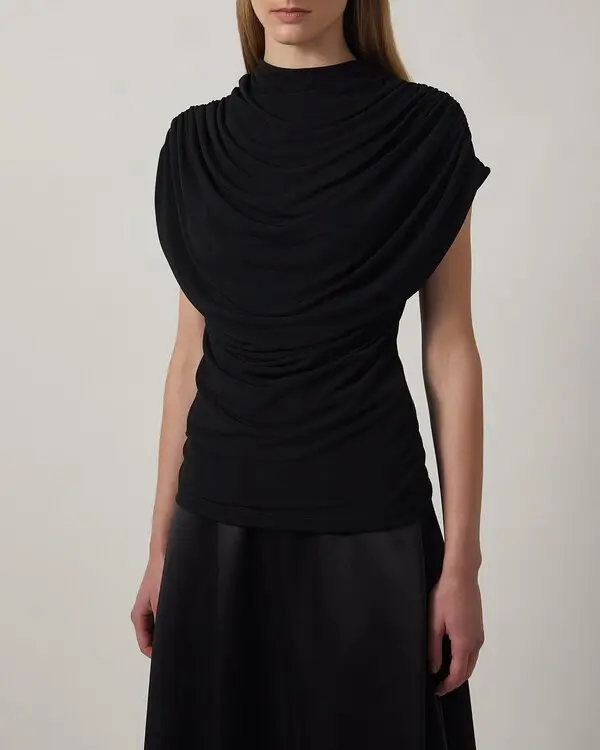 VIVEH Cap-sleeve Turtleneck Top - Black