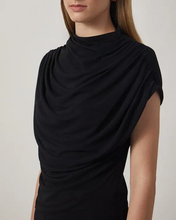 VIVEH Cap-sleeve Turtleneck Top - Black