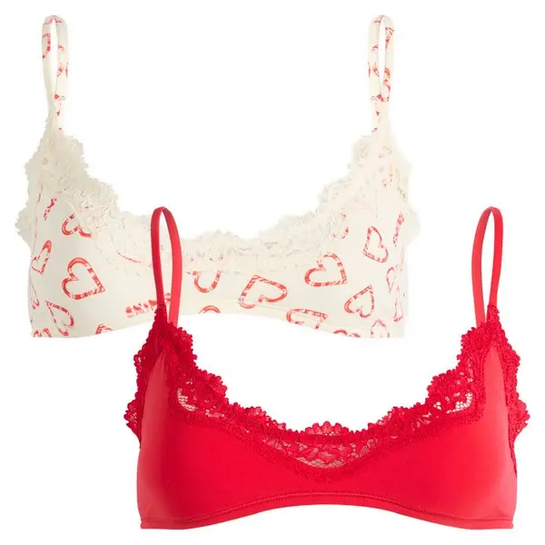 SKIMS Fits Everybody Lace Scoop Bralette 2 Pack - Candy Heart And Red