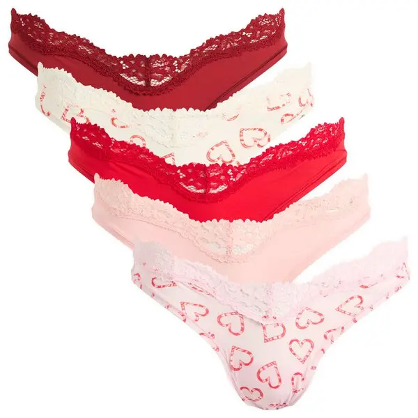 SKIMS Fits Everybody Lace Dipped Thong 5 Pack - Candy Heart Multi