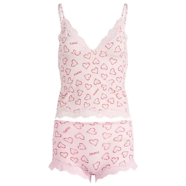 SKIMS Fits Everybody Lace Cami & Boyshort Set - Cb Candy Heart Print