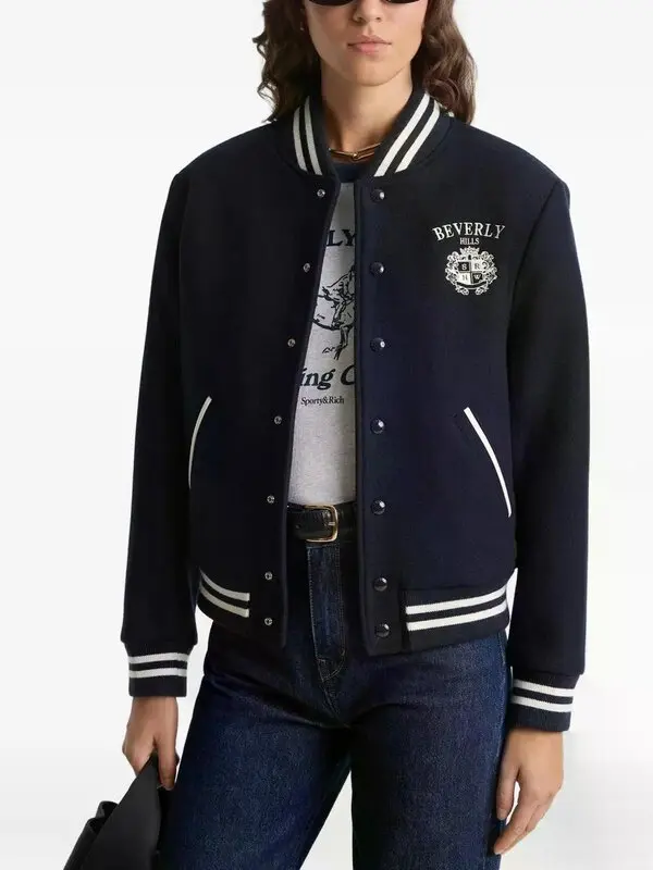 SPORTY & RICH Striped Trim Embroidered Jacket
