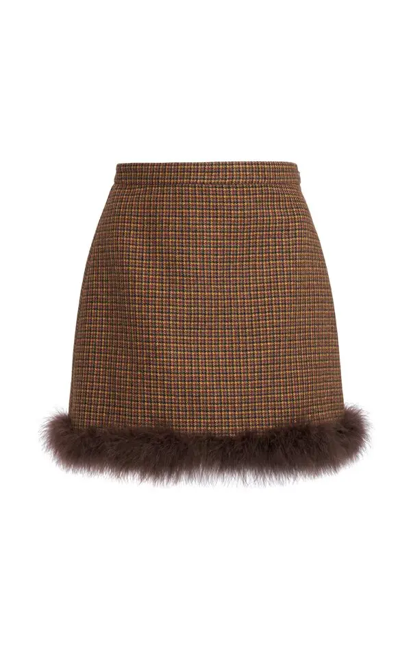 Valentino Garavani Feather-trimmed Virgin Wool Mini Skirt - Brown