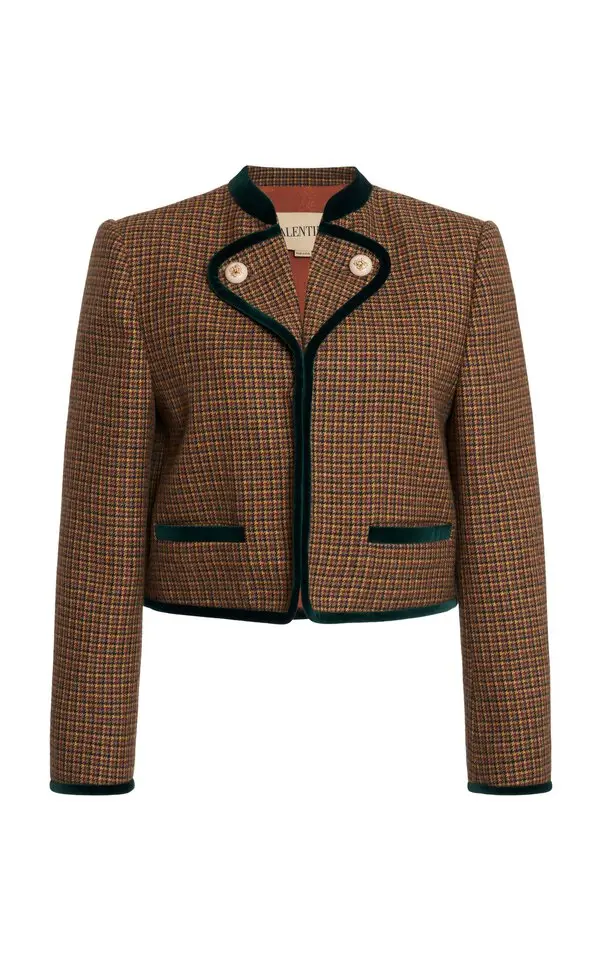 Valentino Garavani Houndstooth Virgin Wool Cropped Jacket - Brown