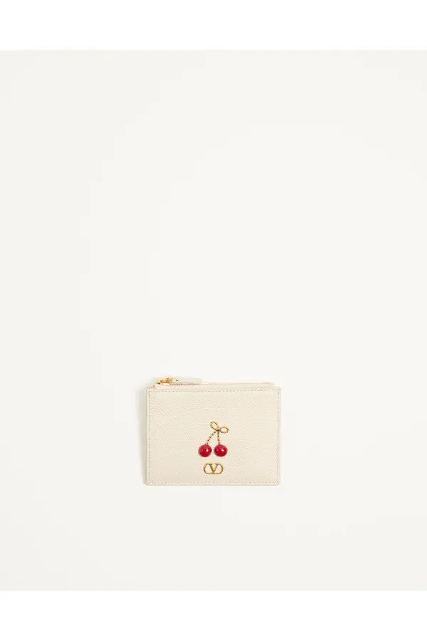 Valentino Garavani Cherryfic Cardholder In Grainy Calfskin - Red