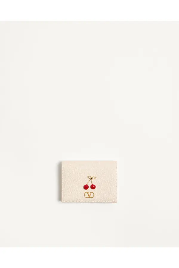 Valentino Garavani Cherryfic Wallet In Grainy Calfskin - Red