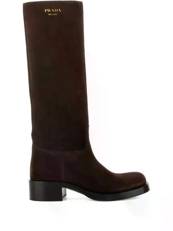 Prada Suede Knee High Boots - Brown