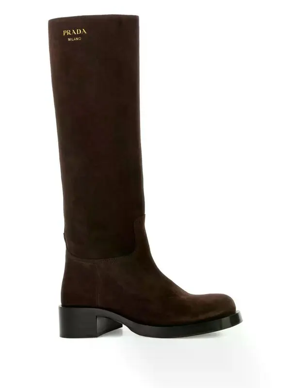 Prada Suede Knee High Boots - Brown