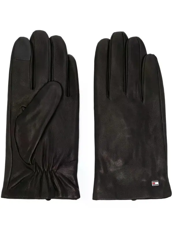 Tommy Hilfiger Logo-patch Leather Gloves - Black