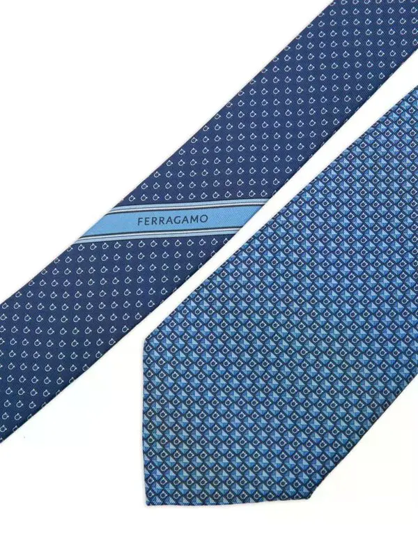 FERRAGAMO Gancini Pattern Tie - Brown