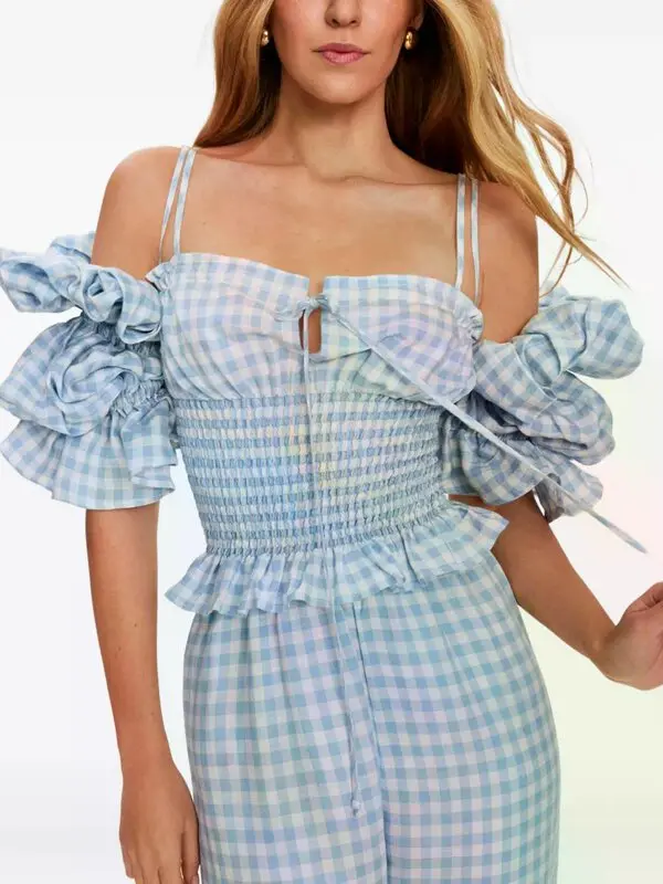 Sleeper Checked Off-the-shoulder Blouse