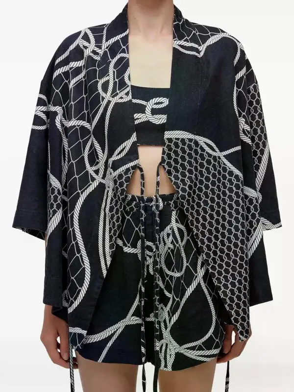 OSKLEN Rope-print Kimono With Knot Detail